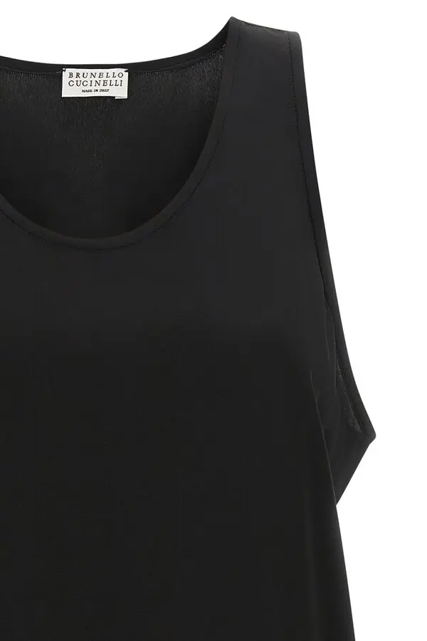 Brunello Cucinelli Sleeveless Silk Top With Asymmetrical Hem