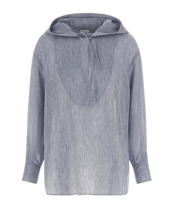 Brunello Cucinelli Long-sleeved Hooded Top With Drawstring - Gray