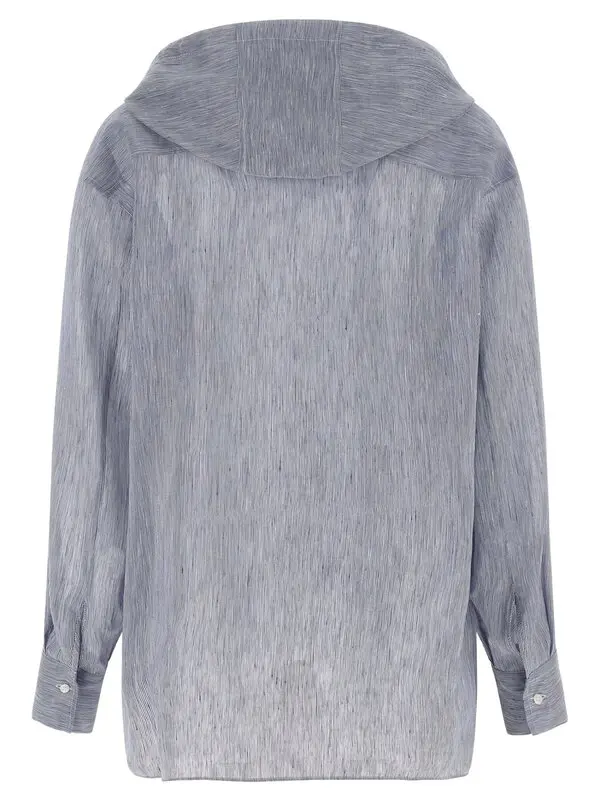 Brunello Cucinelli Micro-striped Hooded Shirt - Gray