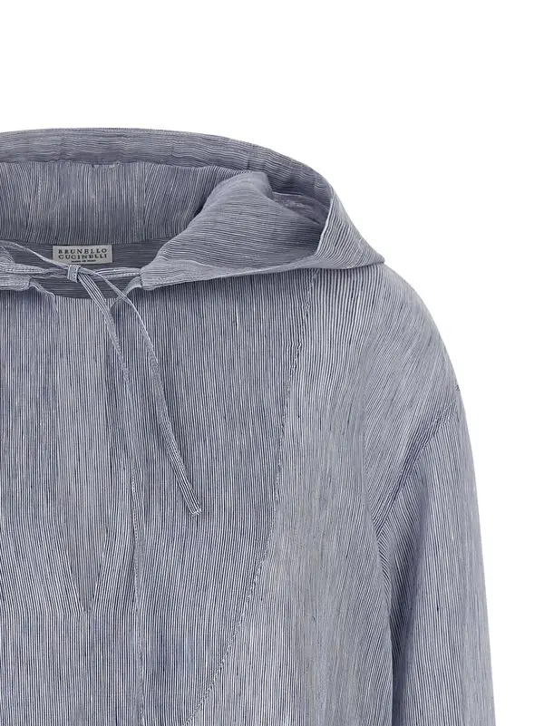 Brunello Cucinelli Micro-striped Hooded Shirt - Gray