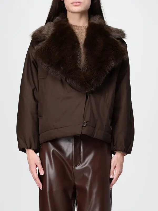 TWINSET Faux Fur Collar Gabardine Jacket
