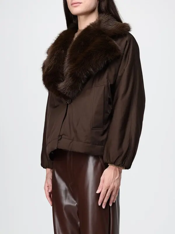 TWINSET Faux Fur Collar Gabardine Jacket