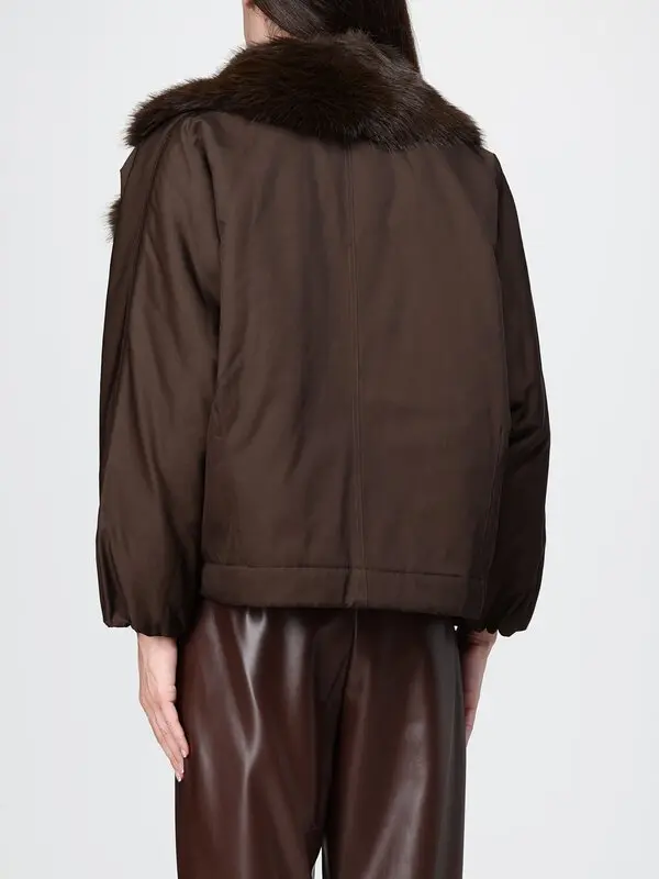 TWINSET Faux Fur Collar Gabardine Jacket