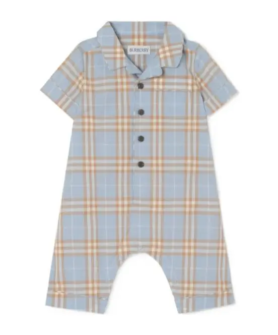 Burberry Check Cotton Playsuit - Gray-blue