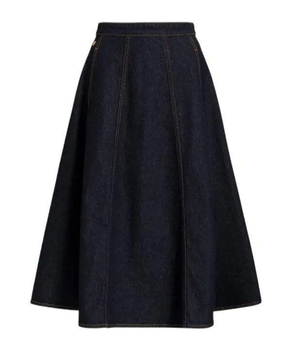 Alberta Ferretti Flared Denim Midi Skirt With Af Logo