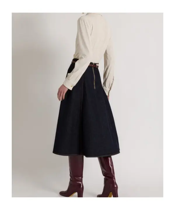 Alberta Ferretti Flared Denim Midi Skirt With Af Logo