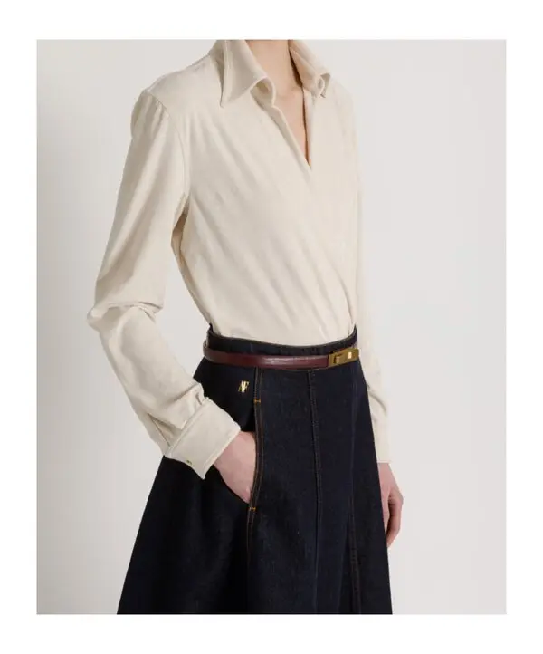 Alberta Ferretti Flared Denim Midi Skirt With Af Logo