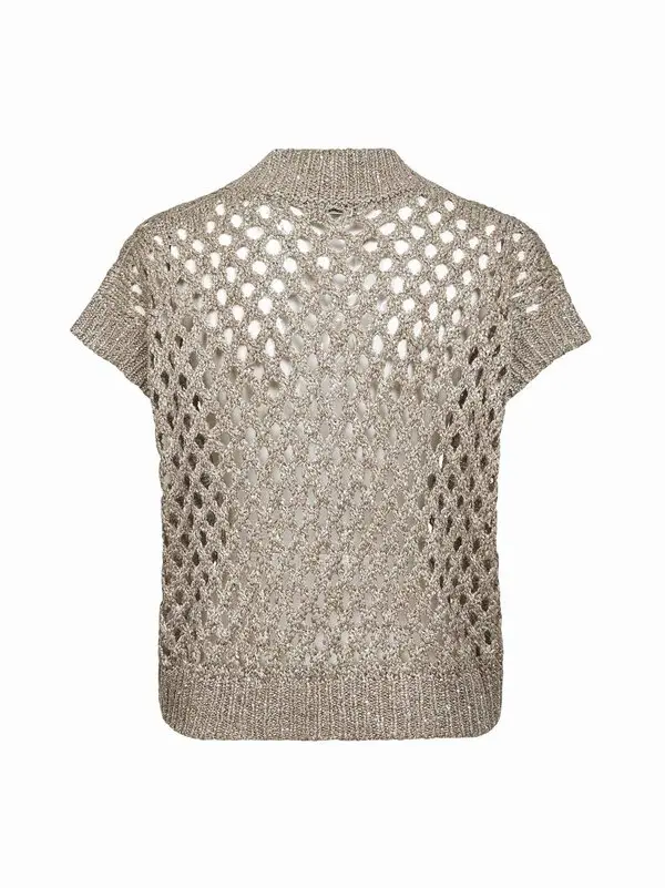 Brunello Cucinelli V-neck Sleeveless Openwork Knit Top