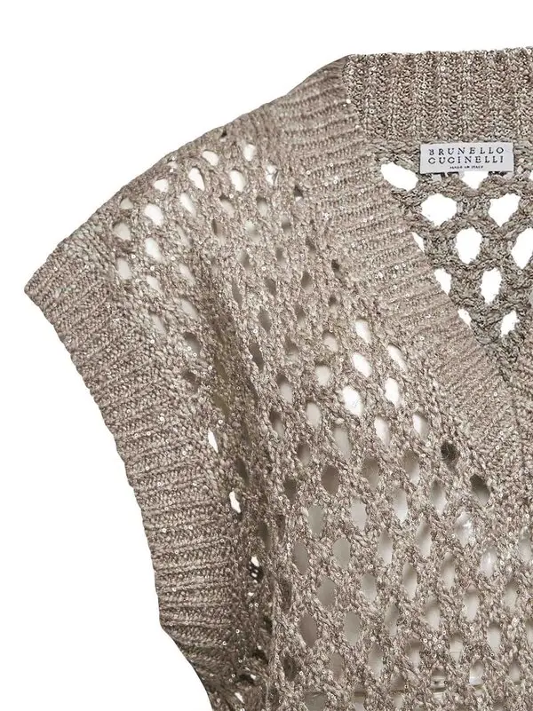 Brunello Cucinelli V-neck Sleeveless Openwork Knit Top