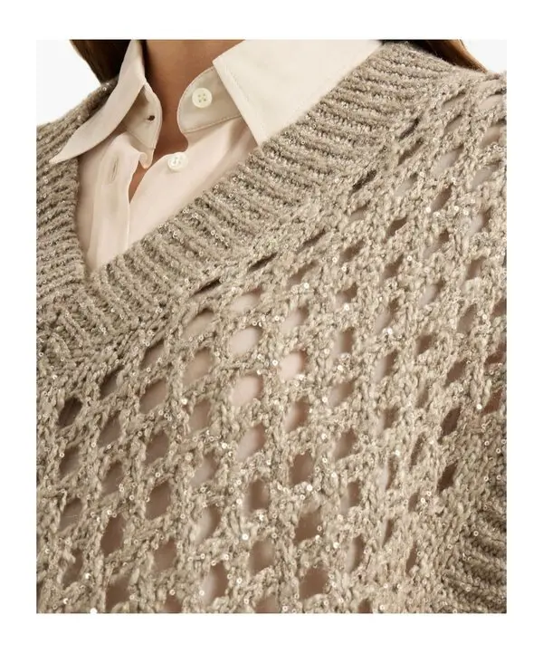 Brunello Cucinelli V-neck Sleeveless Openwork Knit Top