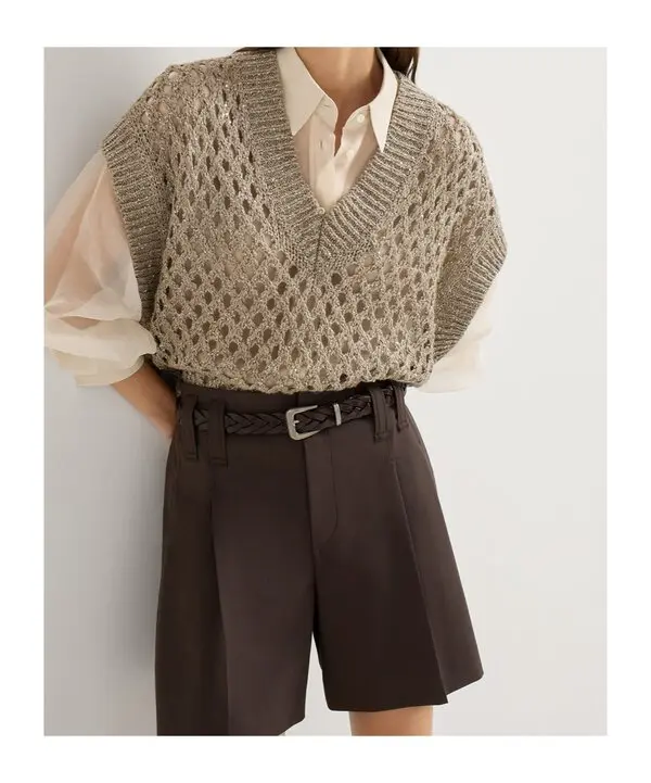 Brunello Cucinelli V-neck Sleeveless Openwork Knit Top