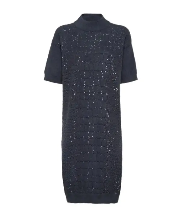 Brunello Cucinelli Croc-motif Sequin Embellished Knit Dress
