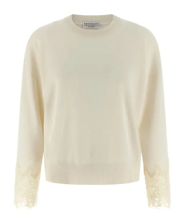 Brunello Cucinelli Lace Detailed Long Sleeved Sweater