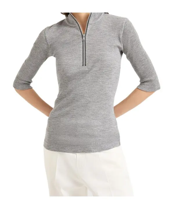 Brunello Cucinelli Ribbed Zip-neck Top - Grey