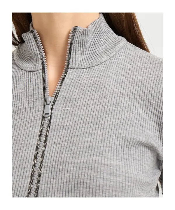 Brunello Cucinelli Ribbed Zip-neck Top