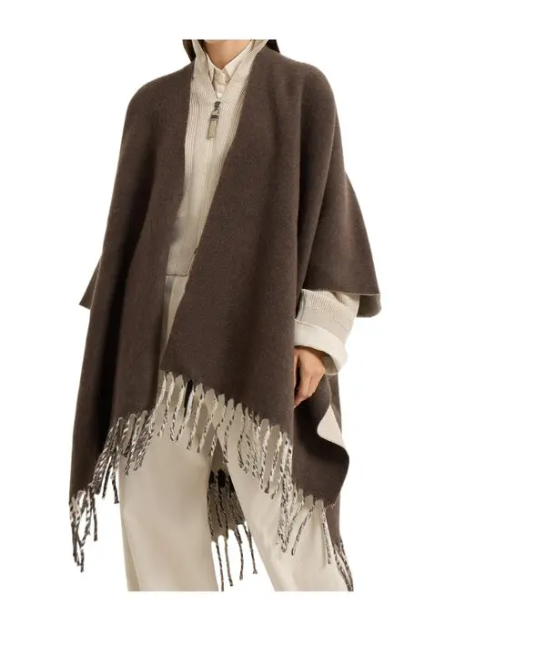 Brunello Cucinelli Fringe-detail Poncho - Brown