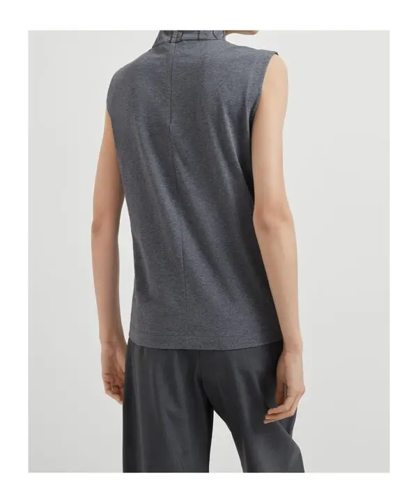 Brunello Cucinelli Sleeveless High Neck Sequined Stripe Top