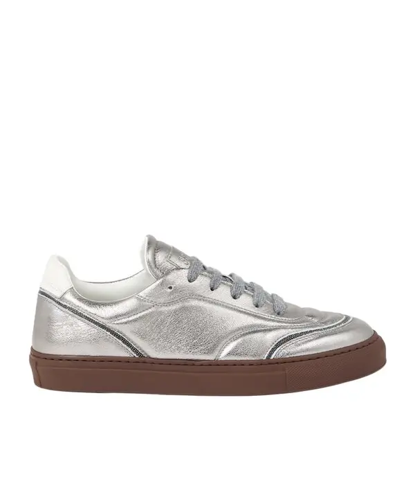 Brunello Cucinelli Lamé-effect Leather Sneakers