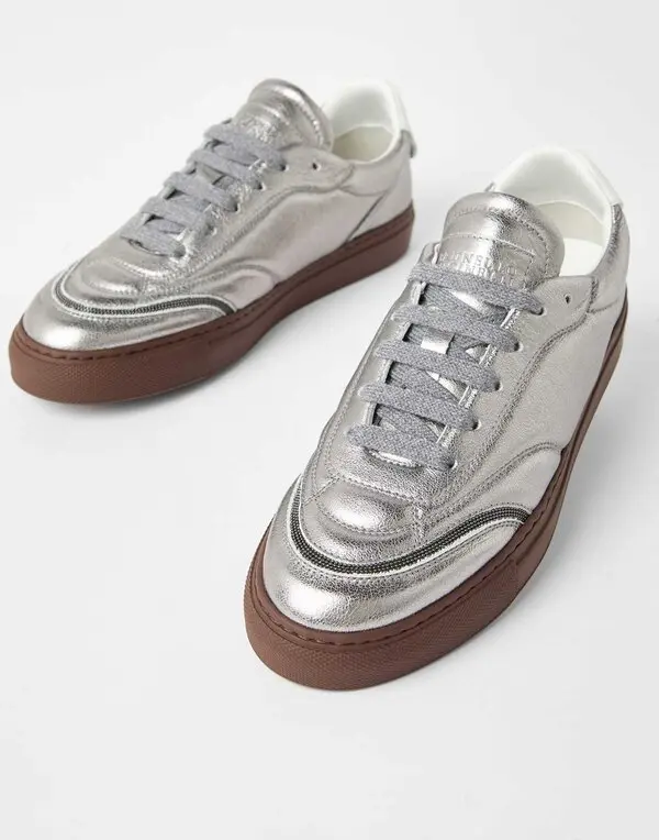Brunello Cucinelli Lamé-effect Leather Sneakers