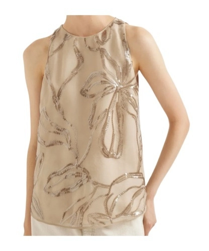Brunello Cucinelli Floral Sequin Embellished Silk Top