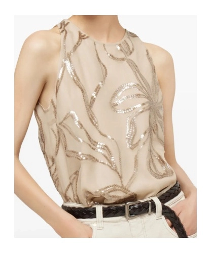 Brunello Cucinelli Floral Sequin Embellished Silk Top