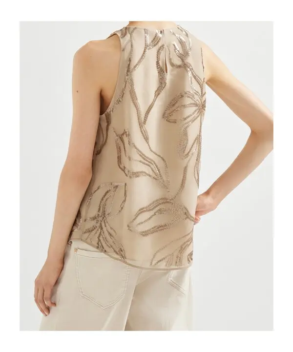 Brunello Cucinelli Floral Sequin Embellished Silk Top