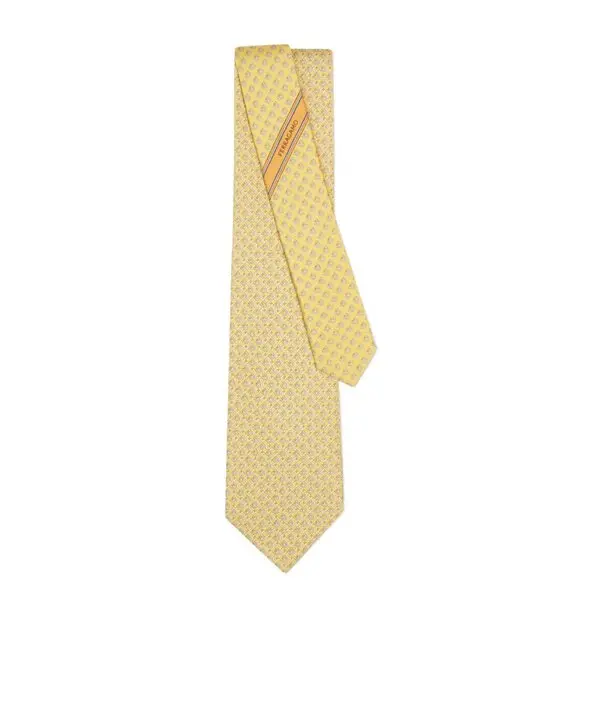 FERRAGAMO Gancini Square Print Silk Tie