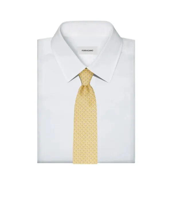 FERRAGAMO Gancini Square Print Silk Tie