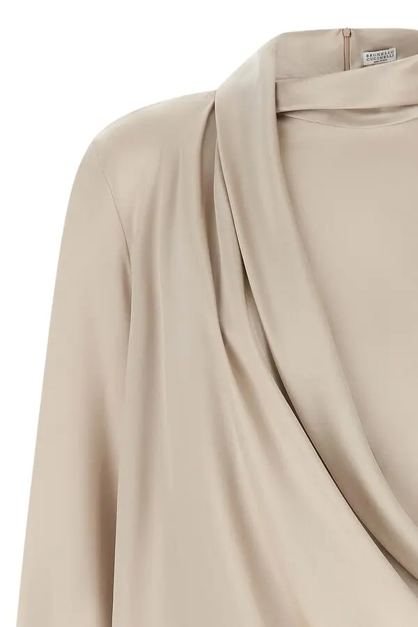 Brunello Cucinelli Asymmetrical Draped Blouse - Nude