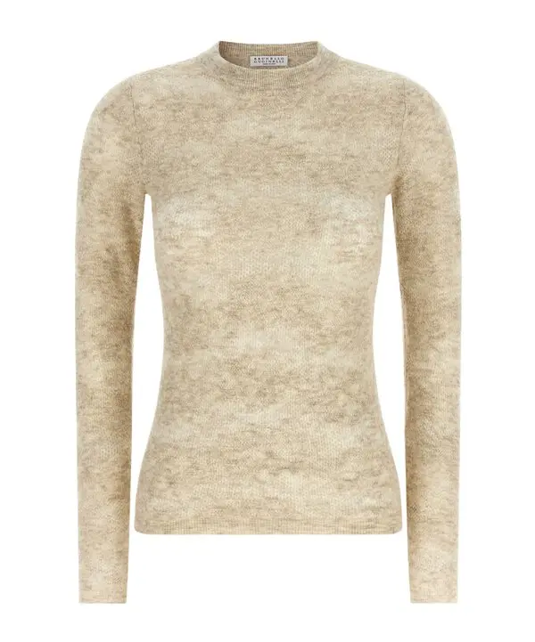 Brunello Cucinelli Flower Lace Crew Neck Sweater - Nude