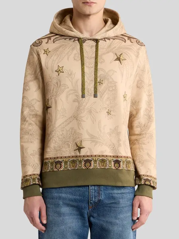Etro Cotton-blend Hooded Sweatshirt With Placed Pegaso Print