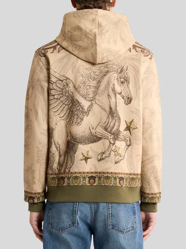 Etro Cotton-blend Hooded Sweatshirt With Placed Pegaso Print