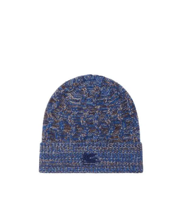 Etro Cashmere Beanie With Cable Detail And Pegaso Embroidery - Light Blue