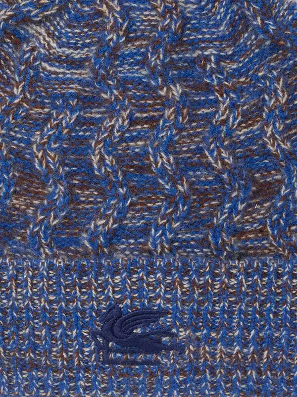 Etro Cashmere Beanie With Cable Detail And Pegaso Embroidery