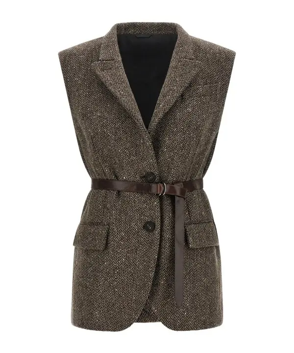 Brunello Cucinelli Chevron Belted Vest - Brown