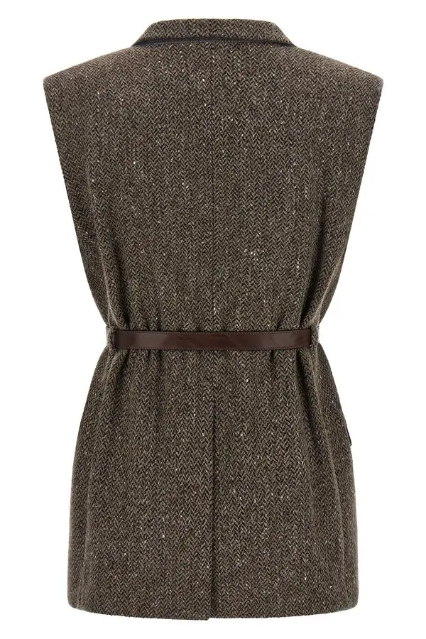 Brunello Cucinelli Chevron Belted Vest - Brown