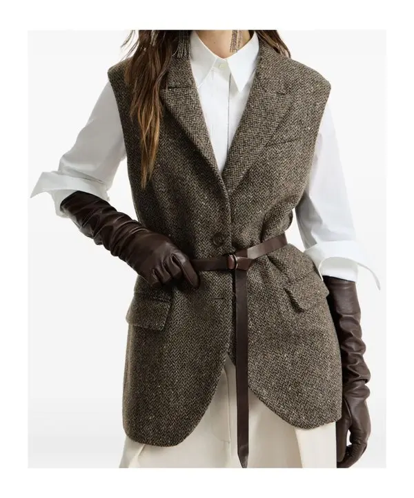 Brunello Cucinelli Chevron Belted Vest - Brown