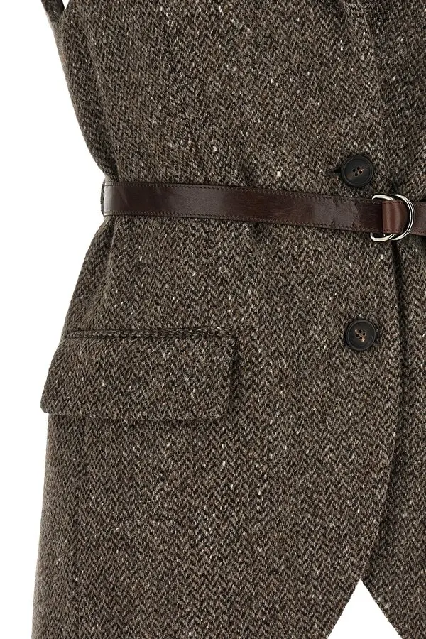 Brunello Cucinelli Chevron Belted Vest - Brown