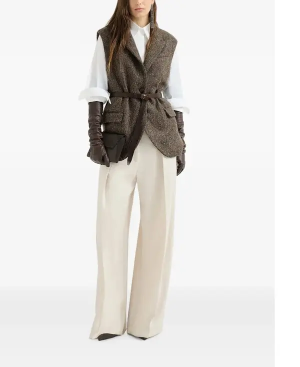 Brunello Cucinelli Chevron Belted Vest - Brown
