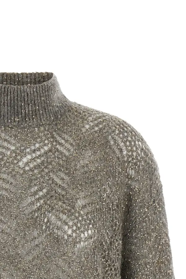 Brunello Cucinelli Metallic Abstract Leaf Sweater