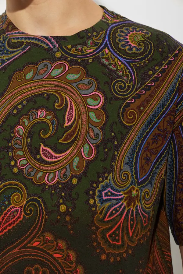 Etro Cotton Jersey T-shirt With Degradé Paisley Motif - Brown