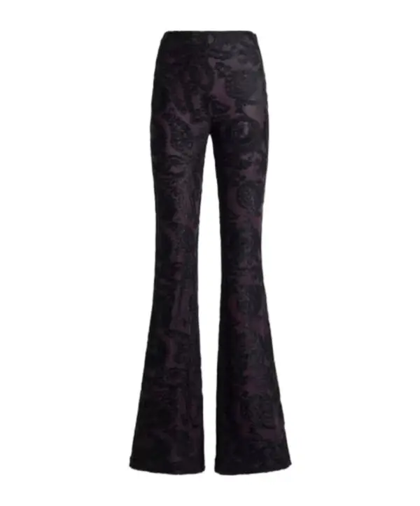 Etro Flared Trousers In Chenille Jacquard With Paisley Foliage Motif - Black