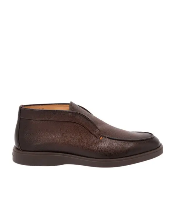 Santoni Almond Toe Slip-on Loafers - Brown