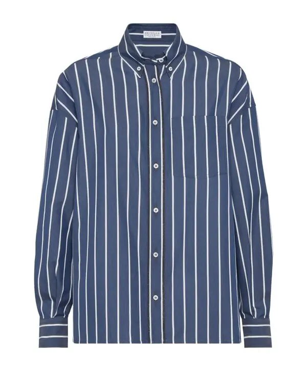 Brunello Cucinelli Striped Poplin Shirt - Blue