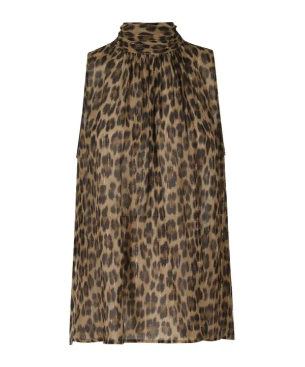 SEMICOUTURE Leopard-print Stand-collar Top