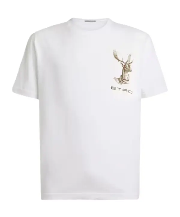 Etro Cotton Jersey T-shirt With Embroidery And Moose Print