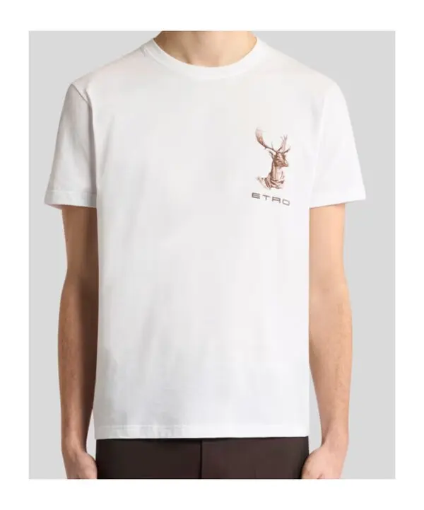 Etro Cotton Jersey T-shirt With Embroidery And Moose Print