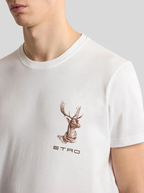 Etro Cotton Jersey T-shirt With Embroidery And Moose Print