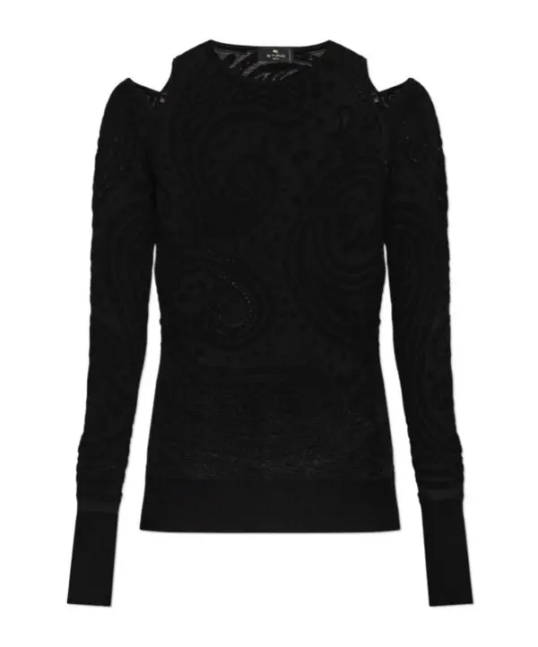 Etro Sheer Paisley Shoulder-slit Knitted Top - Black