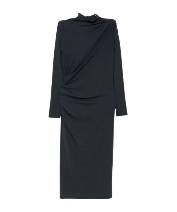 Brunello Cucinelli High-neck Gathered Midi Dress